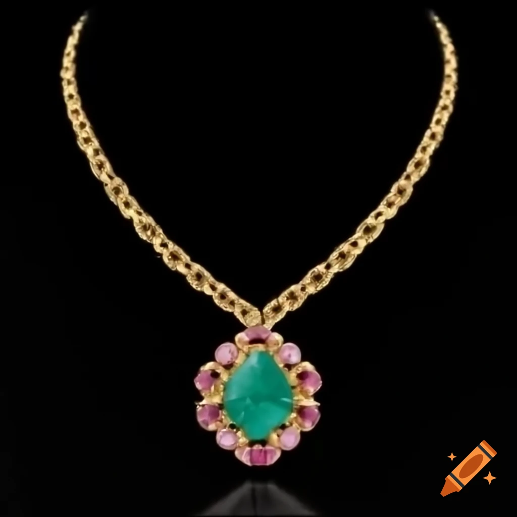 Luxury necklace with rare rubellite and gold flower-shaped chain on Craiyon