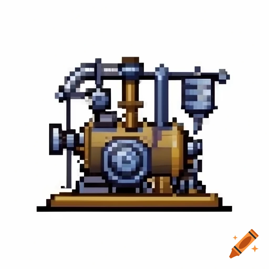 Pixelated steampunk steam engine in 32x32 format on Craiyon