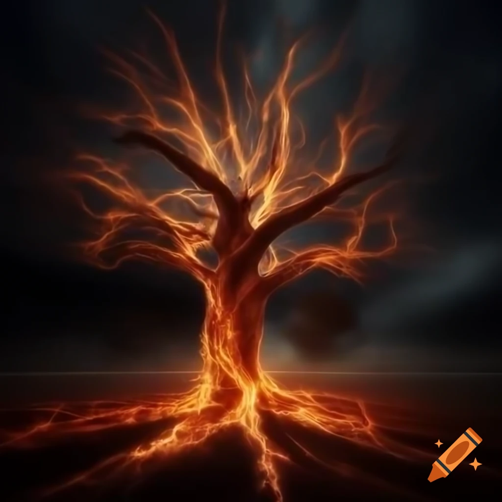 Blazing tree in vibrant summer landscape on Craiyon