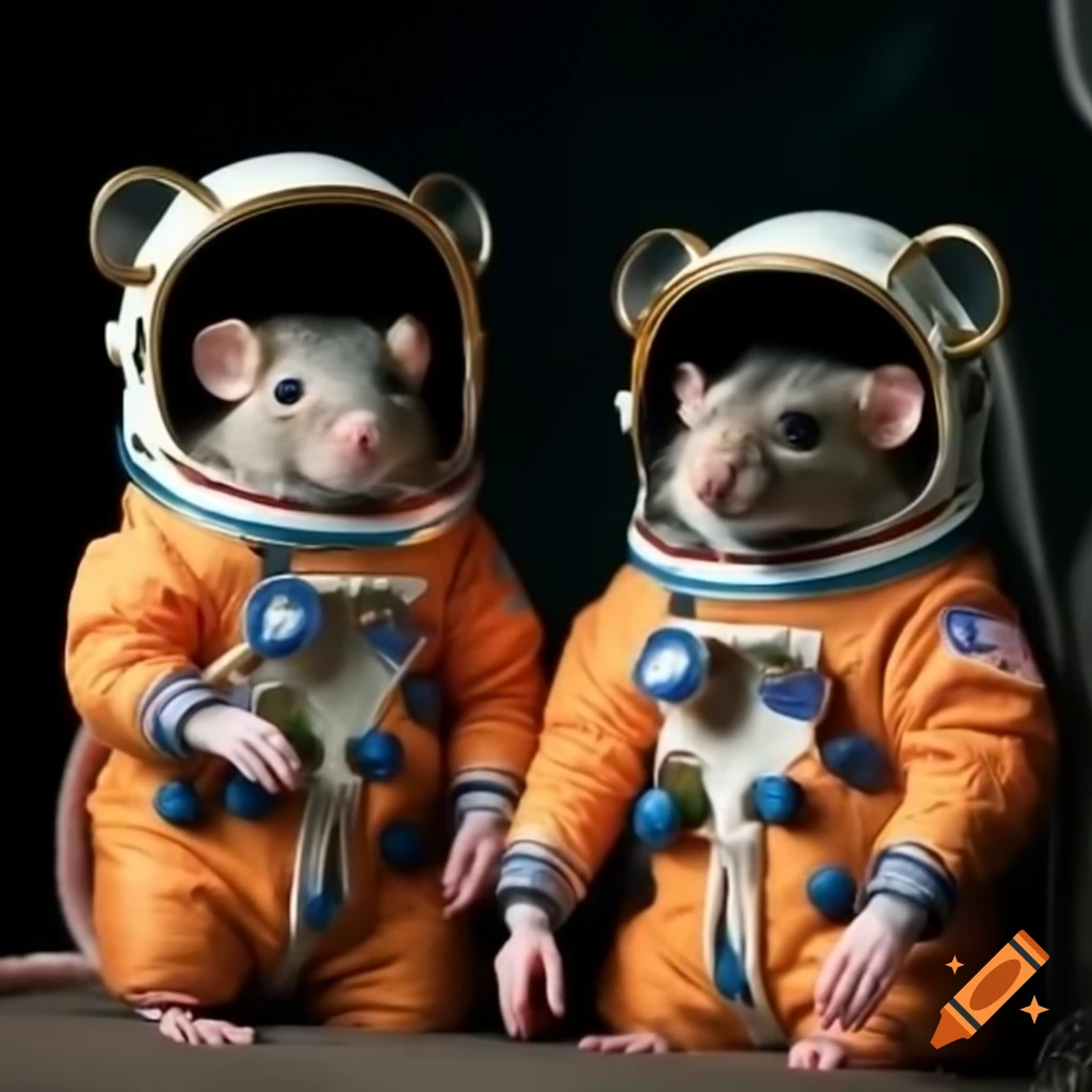 Two rats in space suits with open helmets in nasa-inspired scene on Craiyon