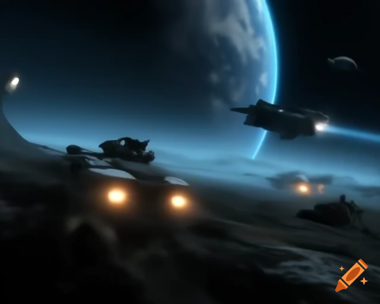 80s sci-fi ground battle on alien planet with fighting units and ...