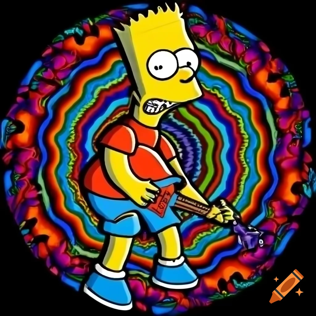 Psychedelic digital art featuring grateful dead stealie and bart ...