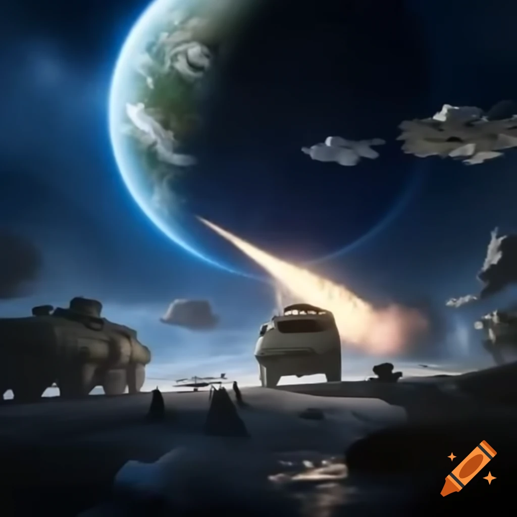 Retro 80s sci-fi battle on alien planet with units and gunship on Craiyon