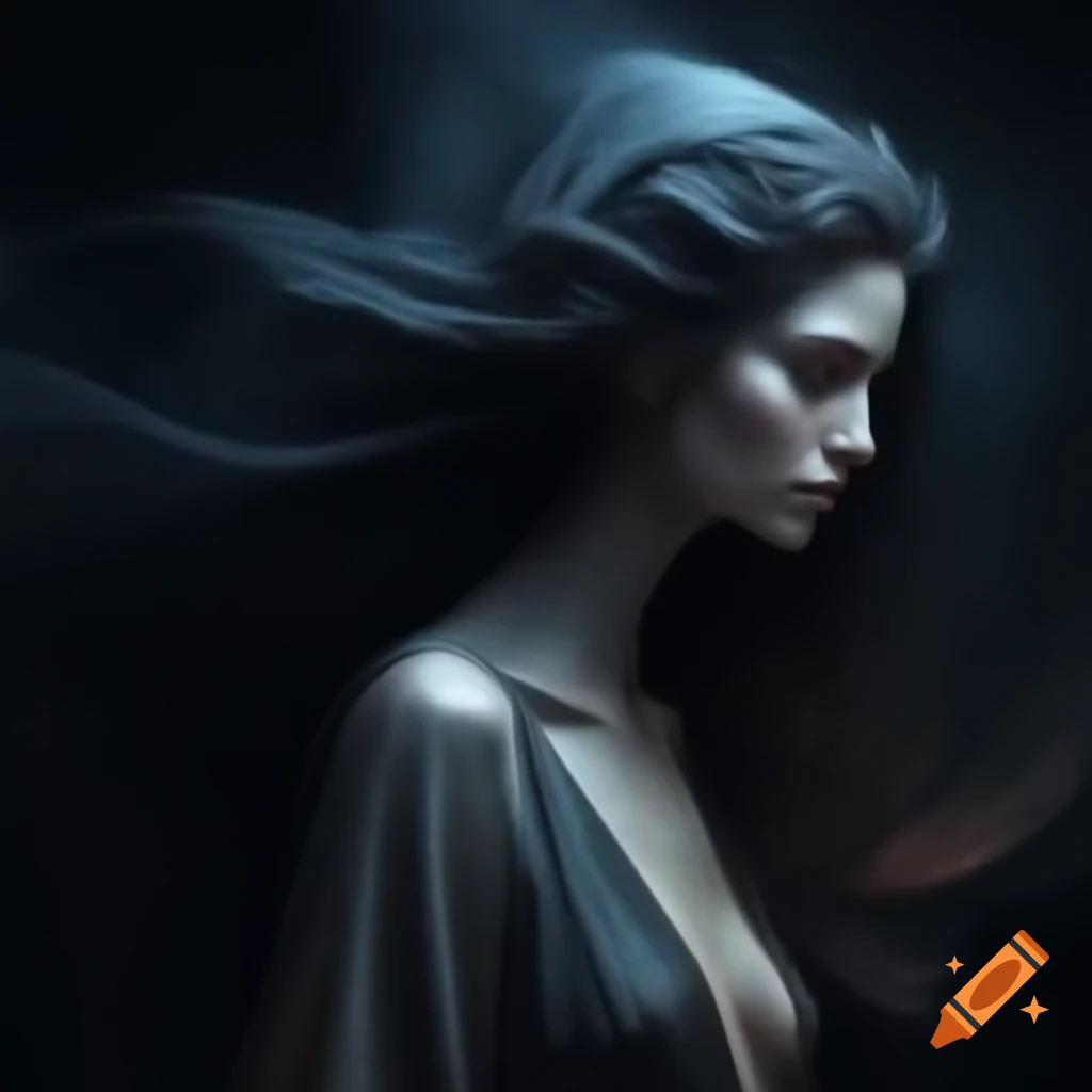 Mysterious woman in flowing robes on Craiyon