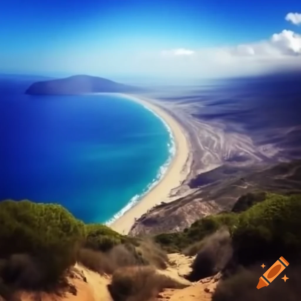 Aerial view of a scenic landscape in spain featuring beach and ocean on ...