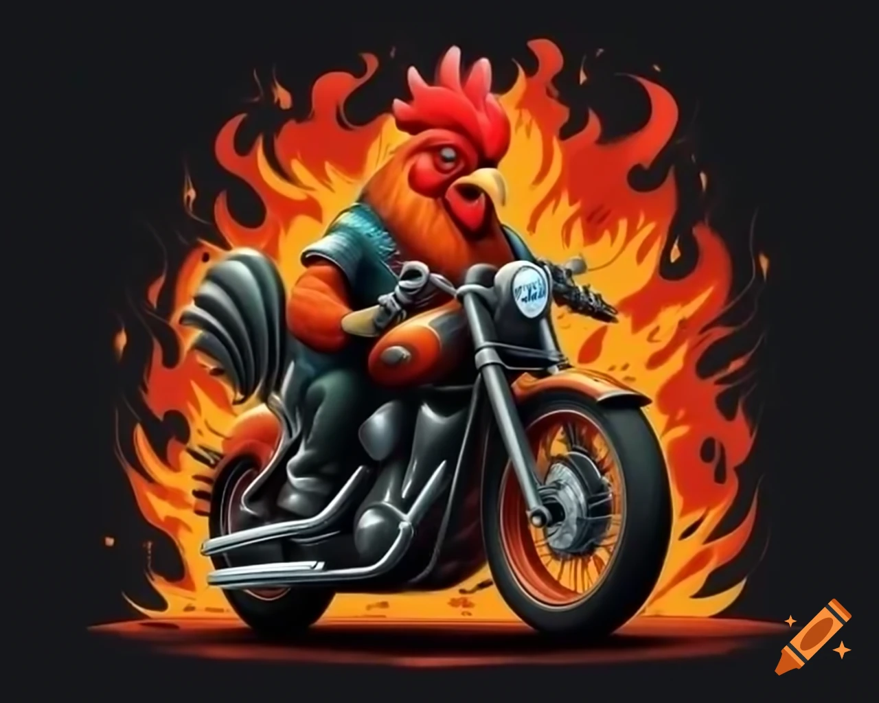 Biker-themed rooster with sunglasses and leather jacket on Craiyon