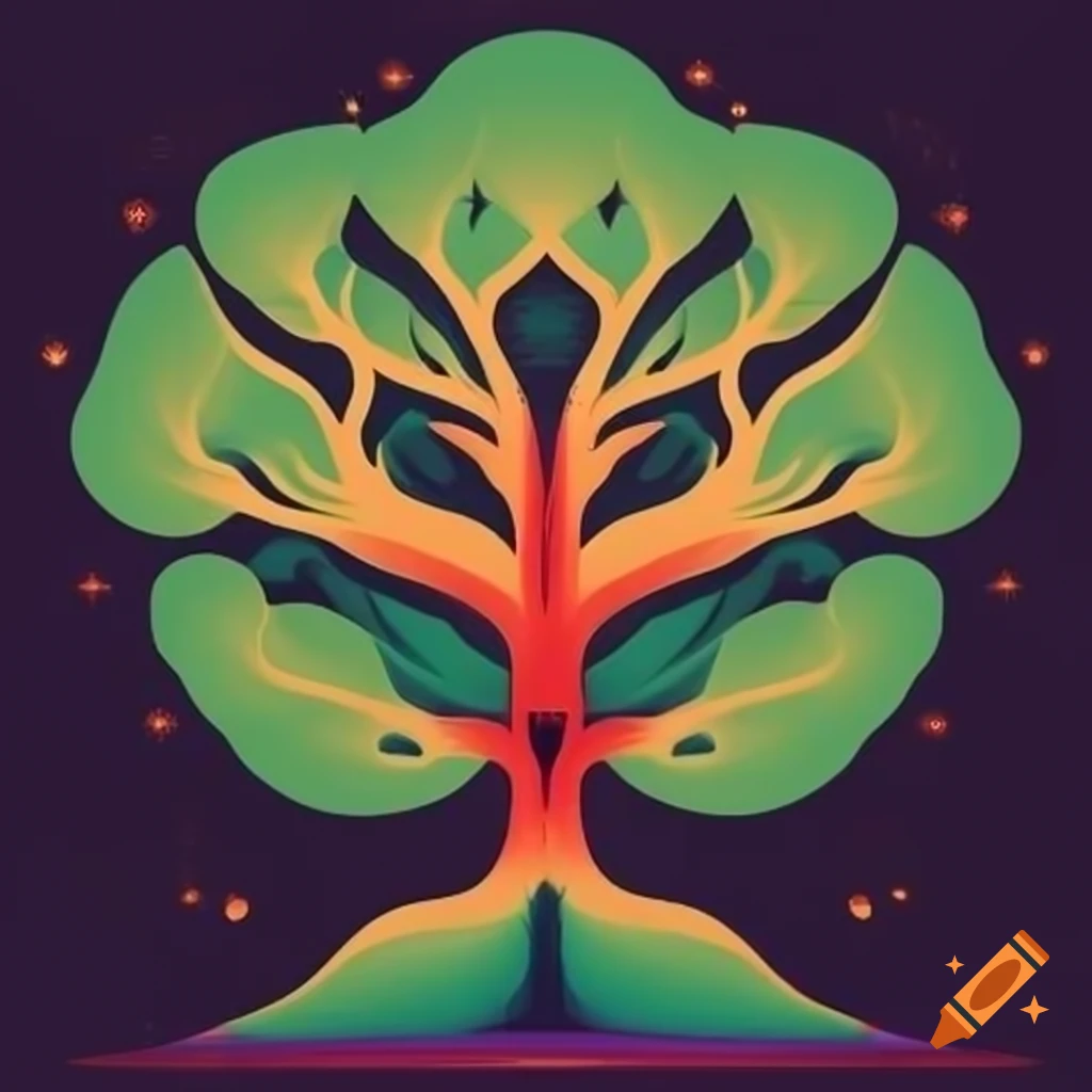Minimalist vector illustration of a symmetrical tree design on Craiyon