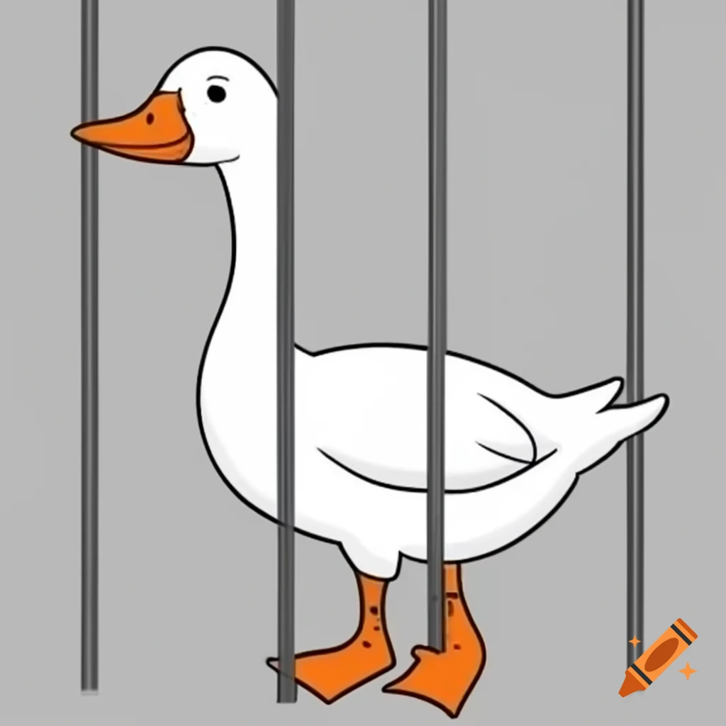 Cartoon of a white goose behind bars with a transparent effect on Craiyon