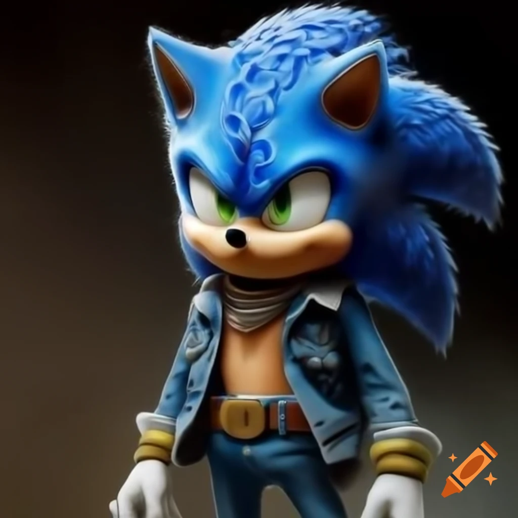 Ultra-detailed painting of Sonic the Hedgehog in denim jacket and jeans on Craiyon