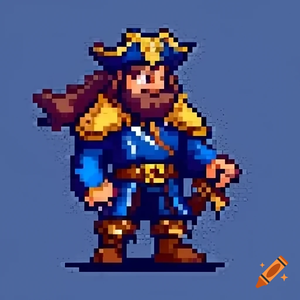 Pixel art character of a brave Captain in navy blue uniform ready for ...