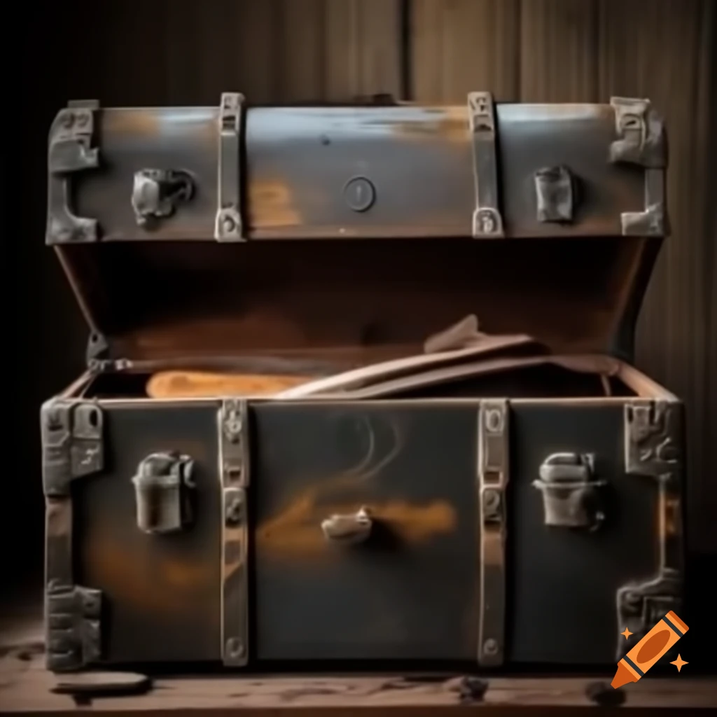Antique trunk with realistic film being extracted on Craiyon