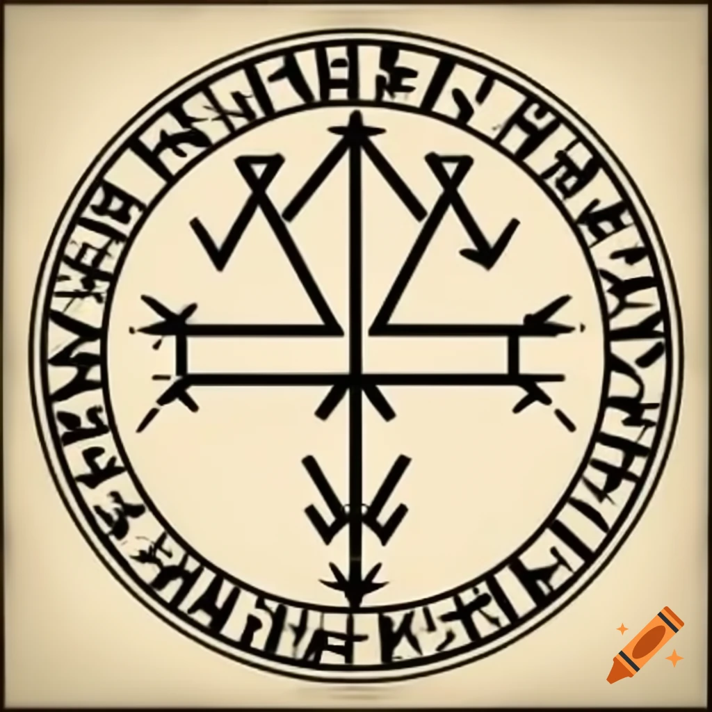 Traditional circular rune symbol with archer's bow and arrow ...