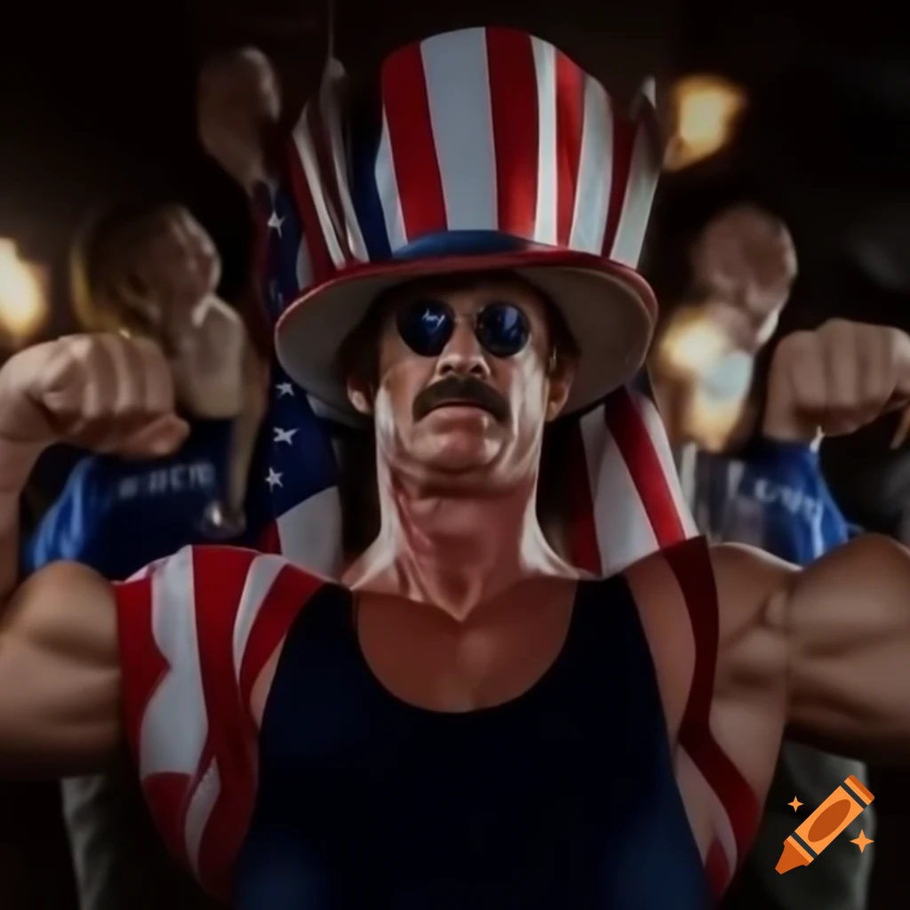 Tom Hanks in refrigerator flexing muscles with American flag, Uncle Sam ...