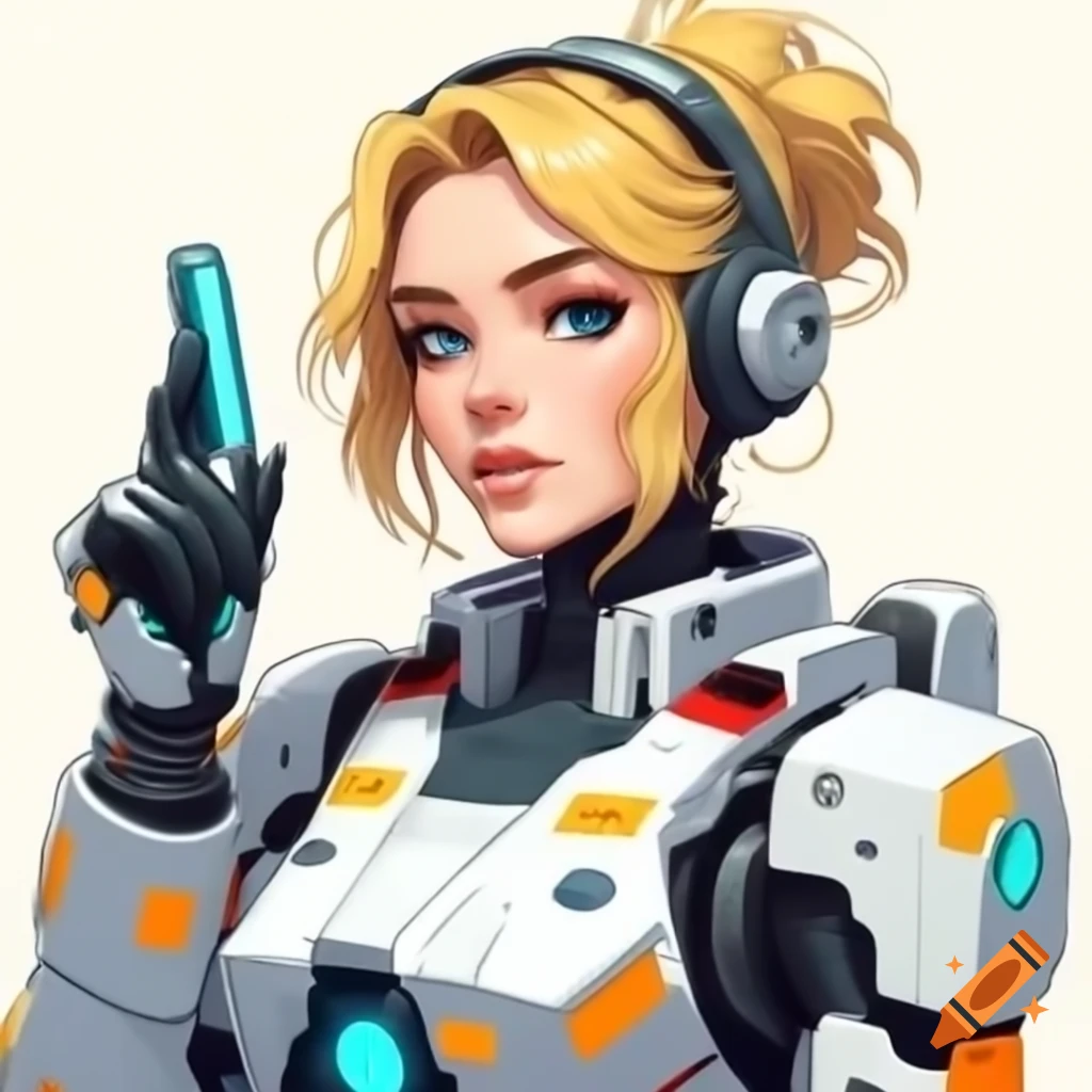 Female in intricate mech suit interacting with control panel during ...