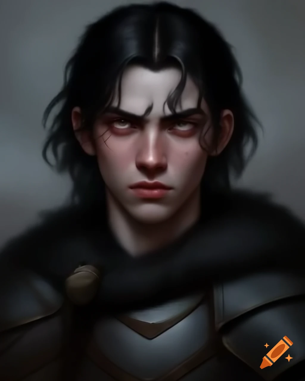 Young male character with black hair and cloak, scarred face, wearing ...
