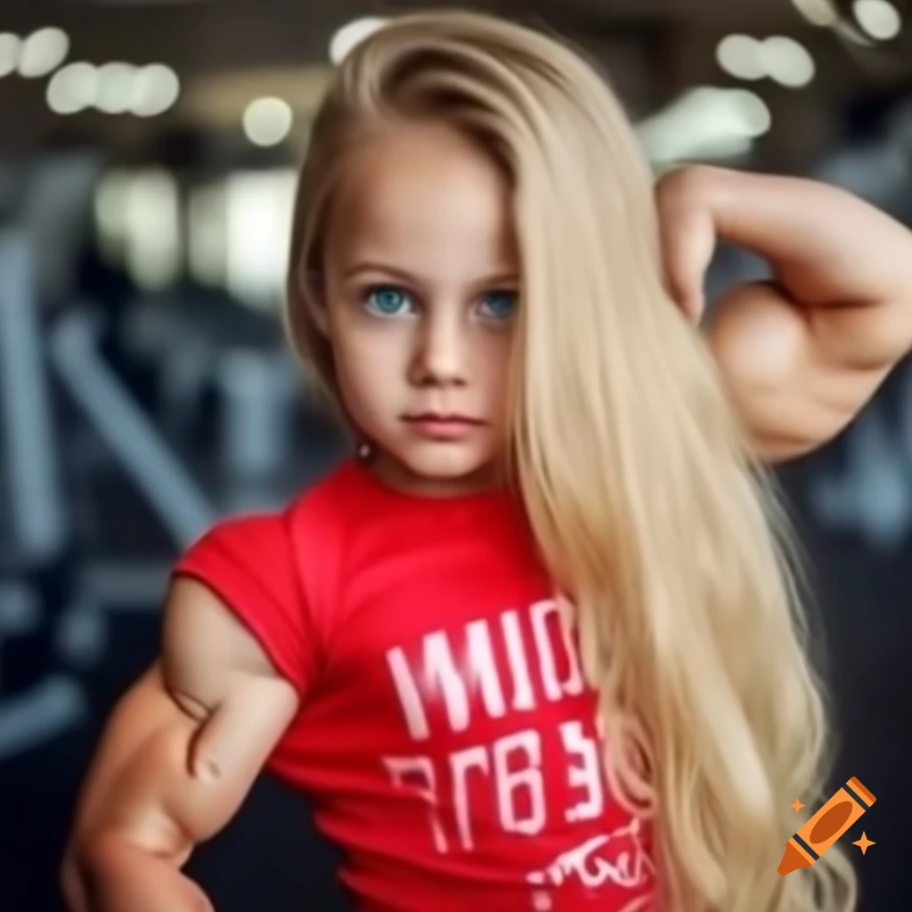 Blonde-haired girl showcasing bodybuilder physique on Craiyon