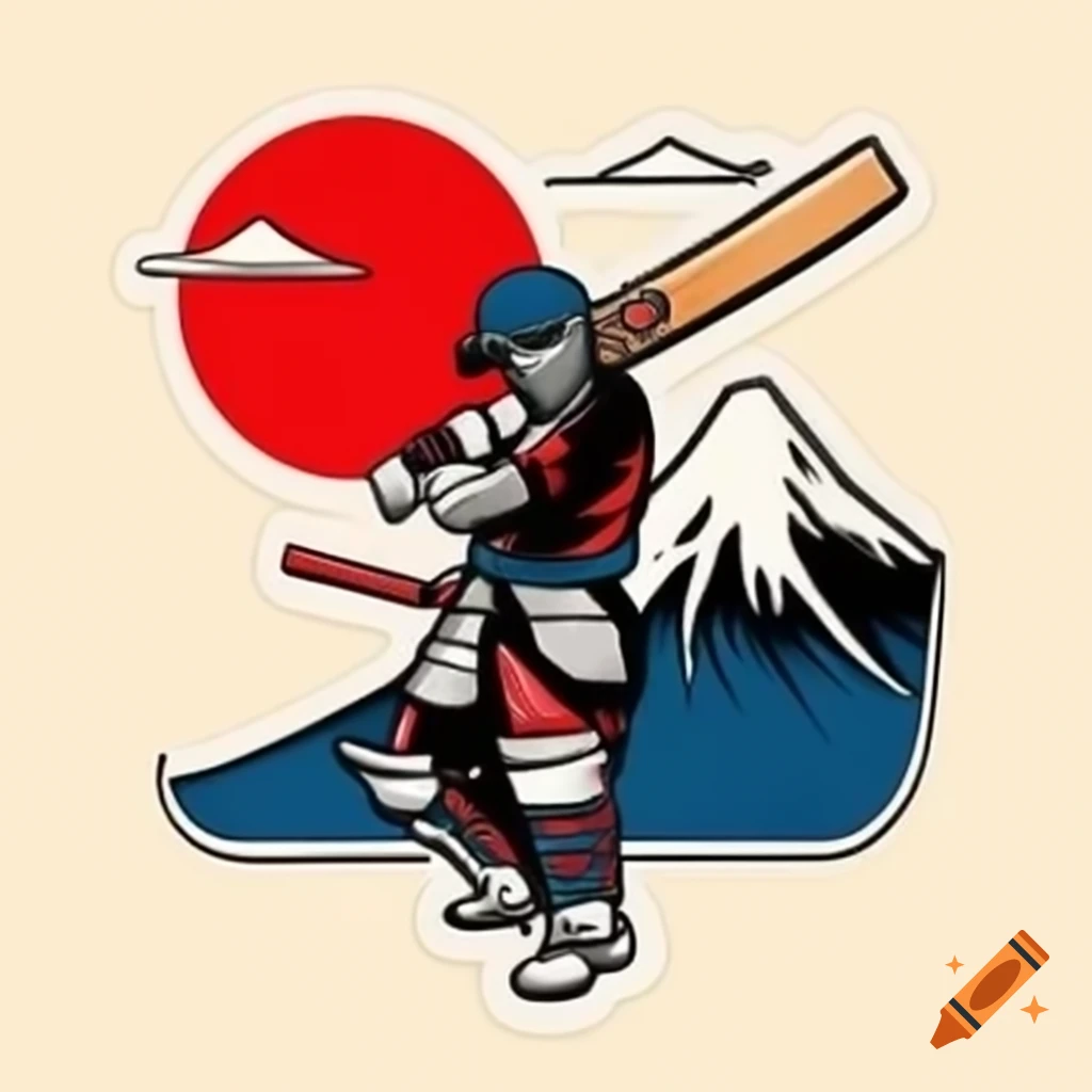 Samurai cricket bat logo with traditional Japanese illustration, red ...