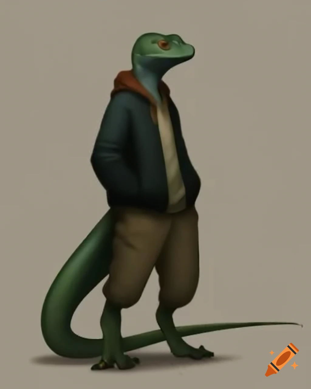 Anthropomorphic monitor lizard in casual clothing captured in high ...