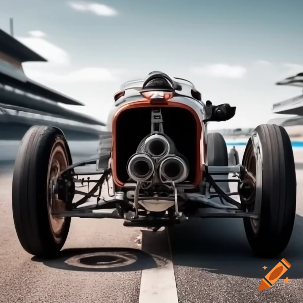 Vintage race car with wire-spoke wheels and rear-mounted motorcycle ...