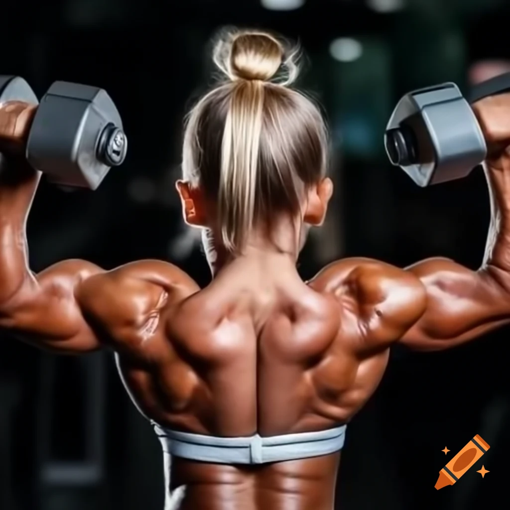 Child bodybuilder girl with muscles lifting weights on Craiyon