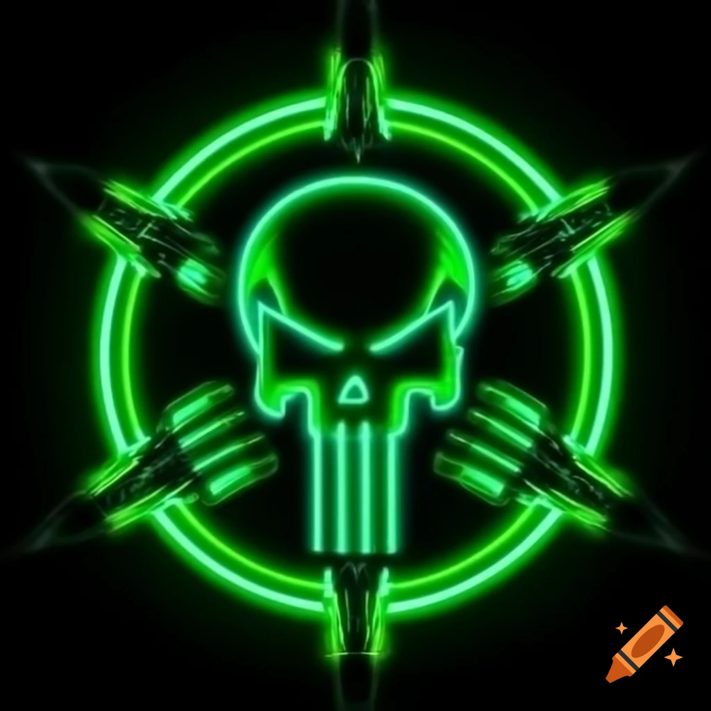 Neon green and black graphic featuring bullets, shell casings, skull ...