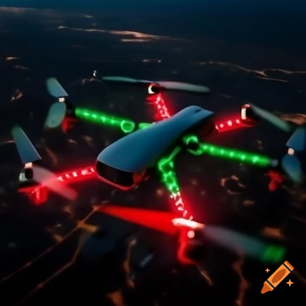 Enormous drones illuminating new jersey night sky with red and green lights on Craiyon
