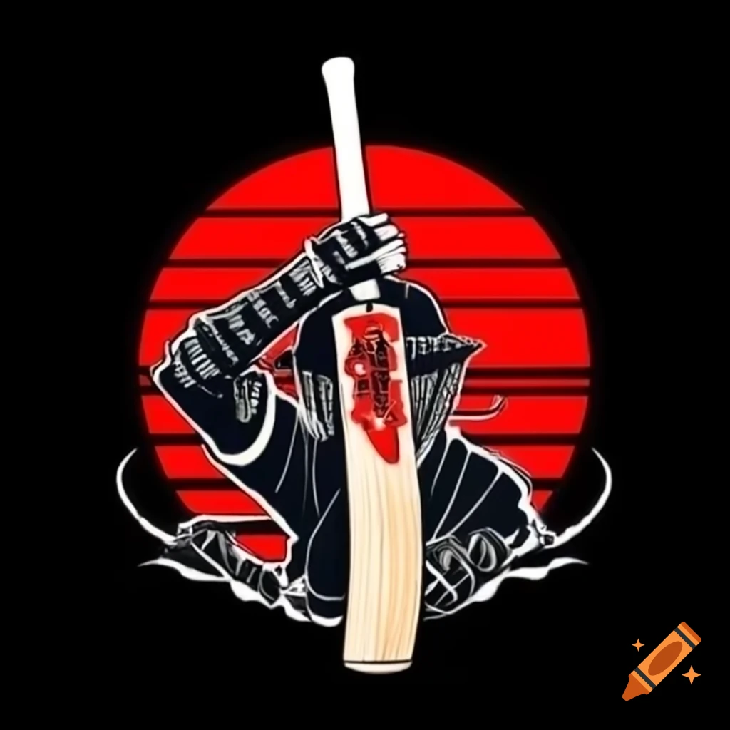 Traditional Japanese illustration of samurai with cricket bat logo and ...