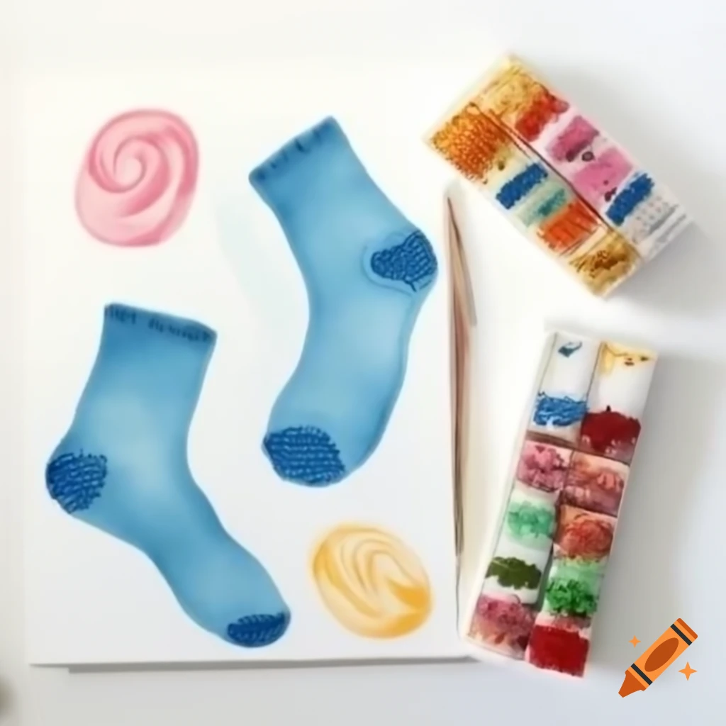 Watercolor painting of fuzzy socks next to candy on white canvas on Craiyon