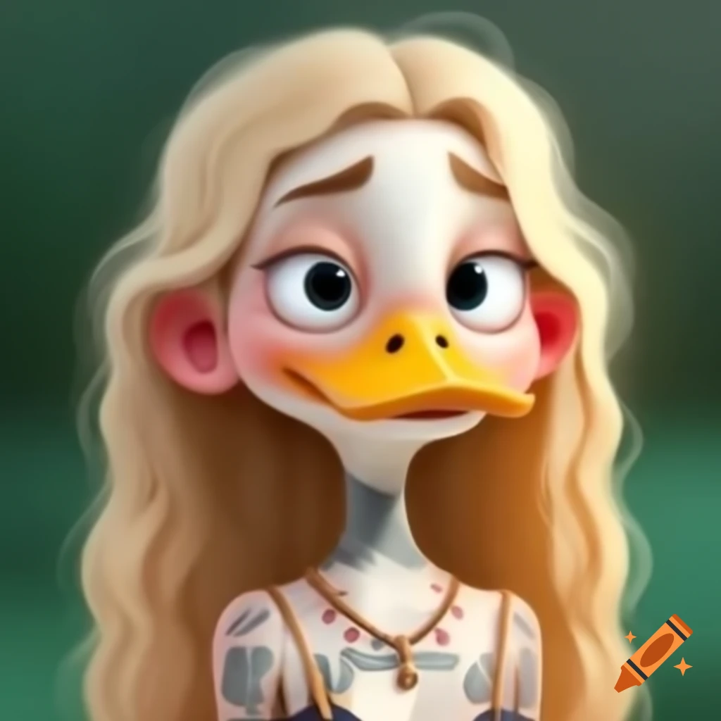 Cartoon girl with duck nose and blonde hair featuring intricate tattoos ...