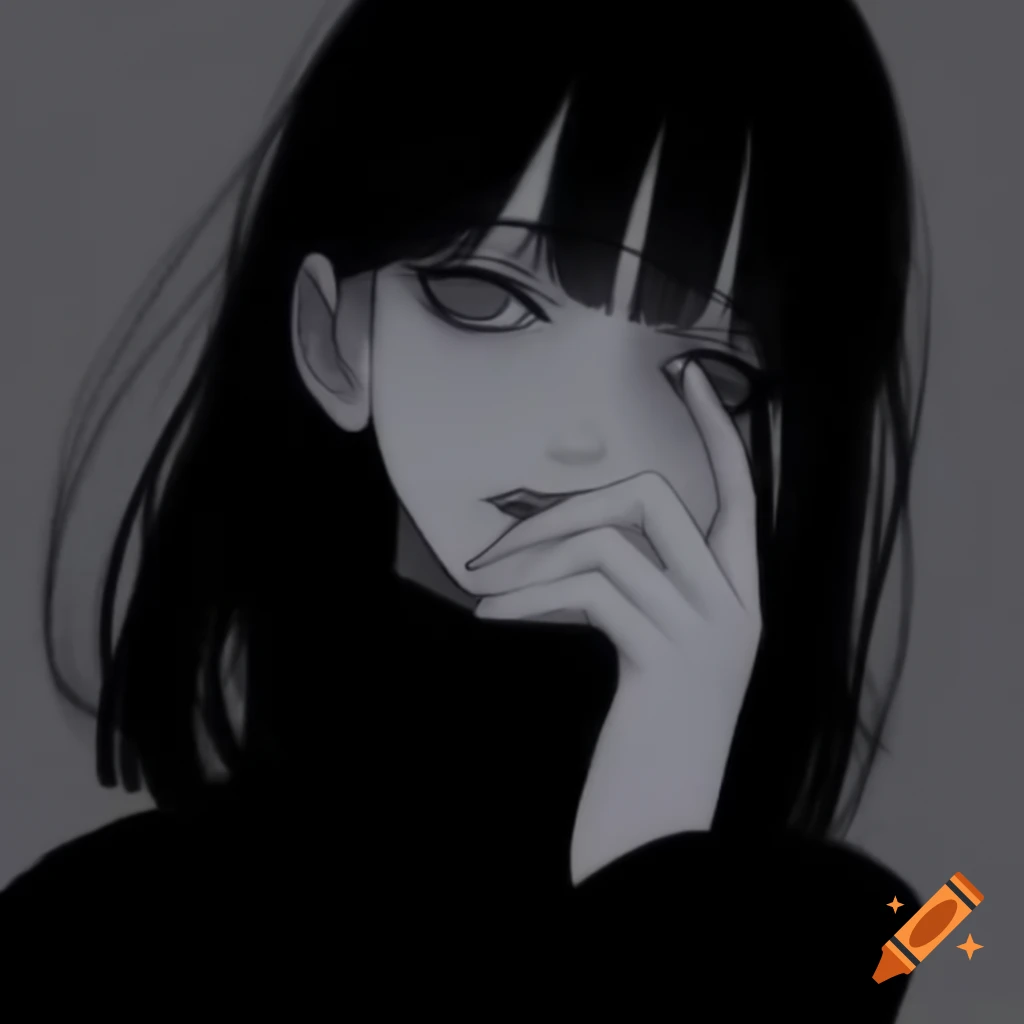 Monochrome illustration reflecting Menhera fashion in a sorrowful pose ...