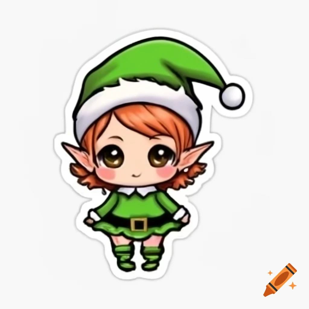 Cute chibi cartoon Christmas elf girl sticker on Craiyon