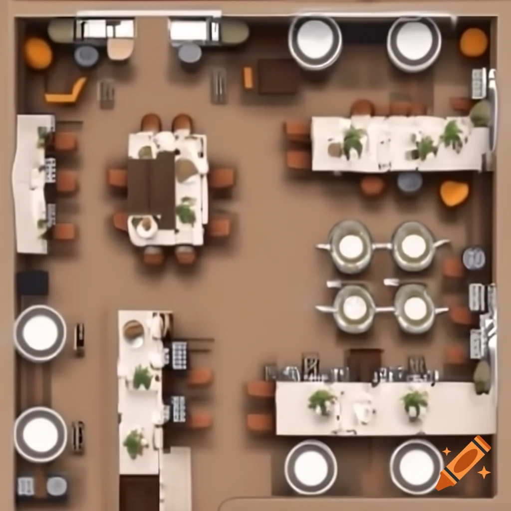 Detailed floorplan of a fine dining restaurant with organized layout ...
