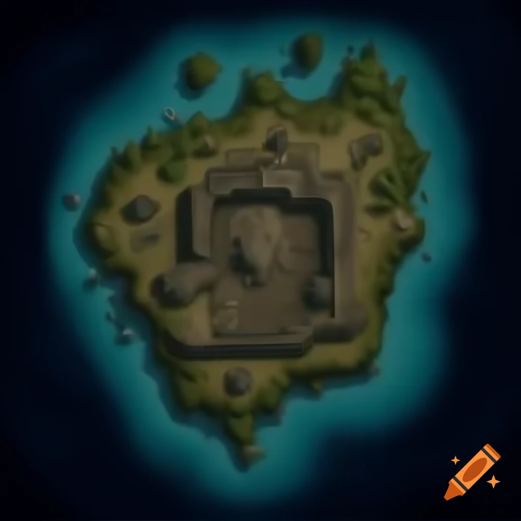 Dark fantasy map drawing featuring island with giant steampunk academy ...