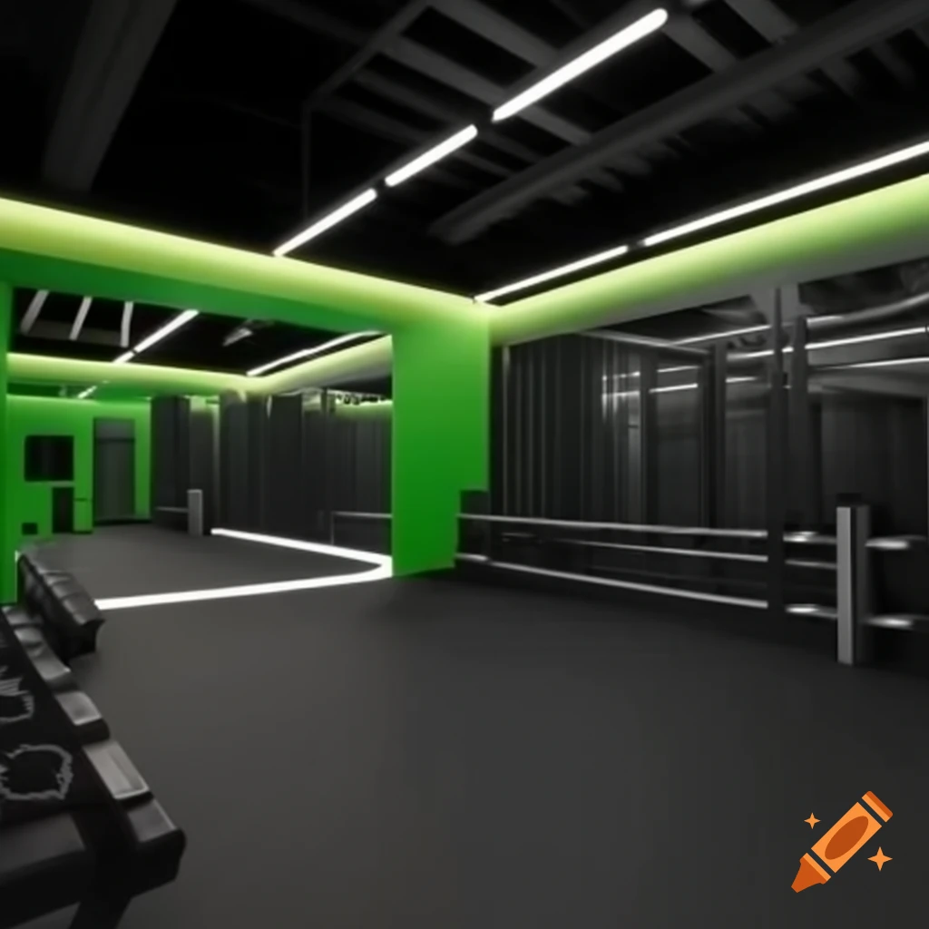 Modern gym design featuring green and black color scheme on Craiyon