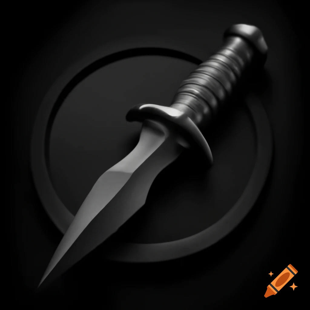 Sharp obsidian dagger with gleaming blade and round hilt on Craiyon