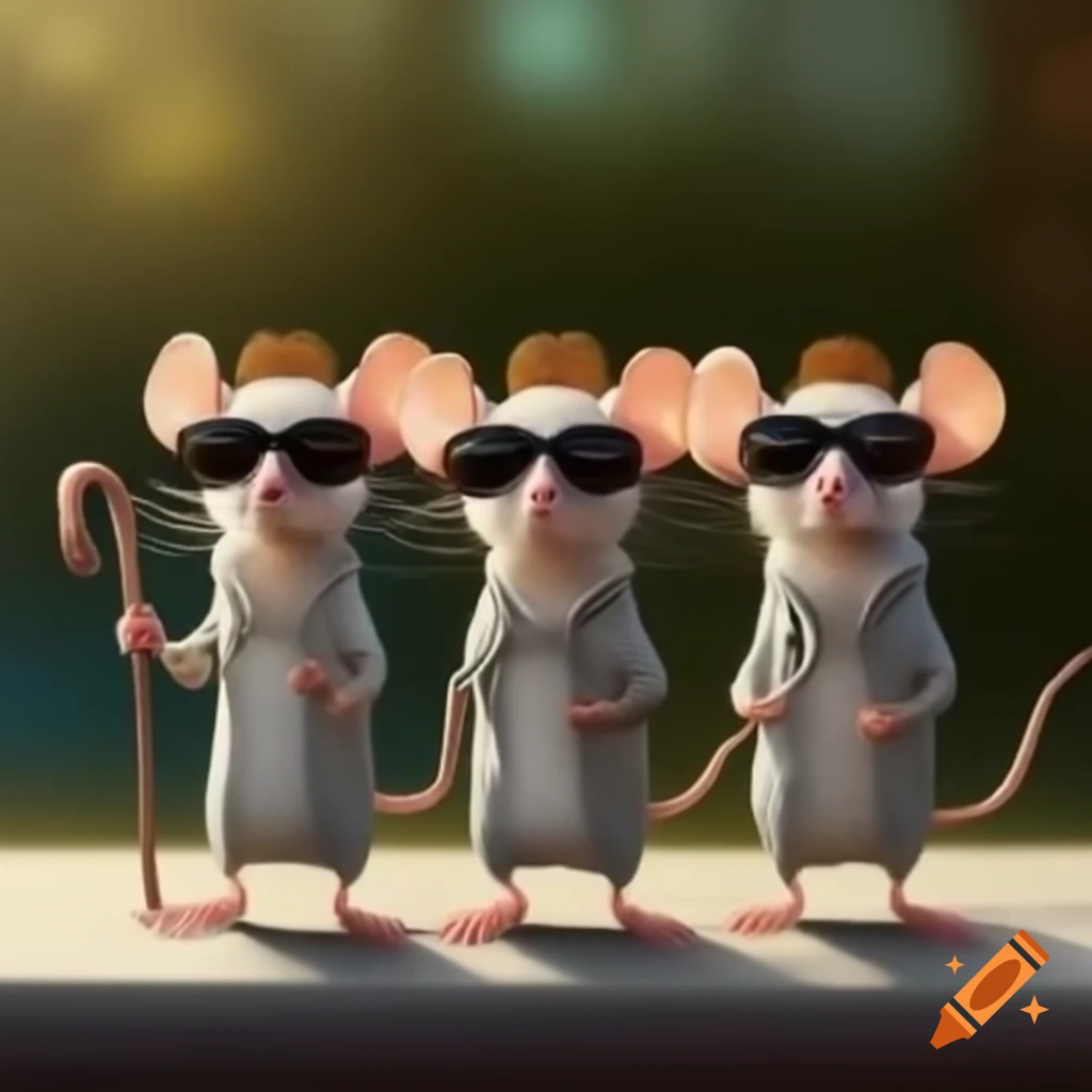 Three blind mice with sunglasses and canes on Craiyon