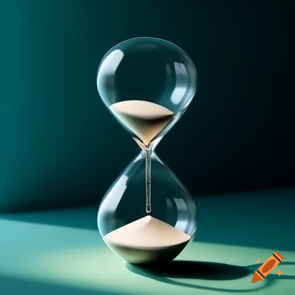 Highly detailed double hourglass with clear glass chambers in a modern ...