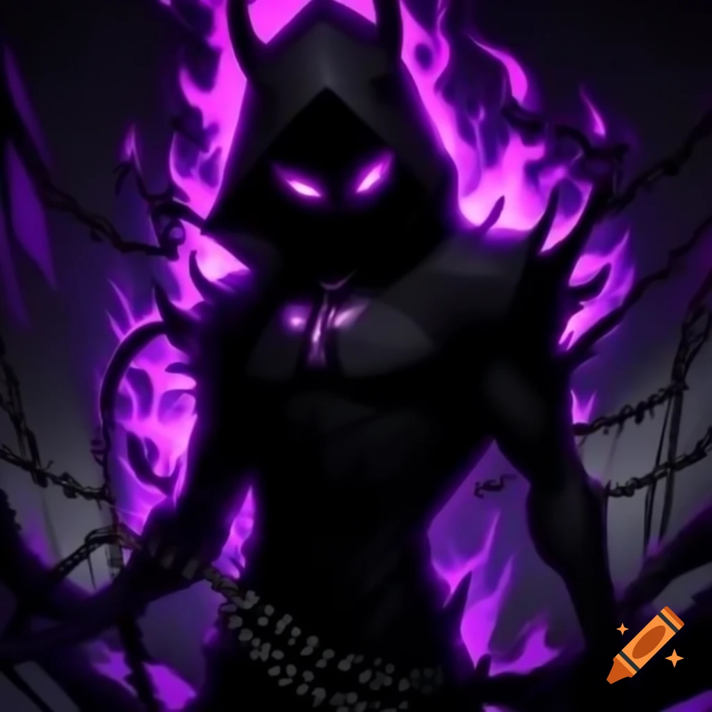 Demonic anime silhouette with glowing eyes and flame aura in dark ...