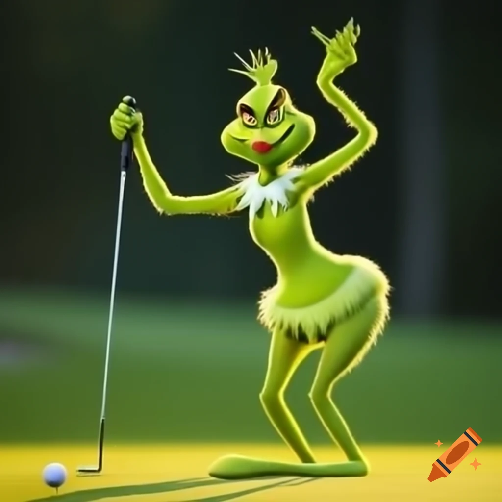 The grinch dancing on a golf course on Craiyon