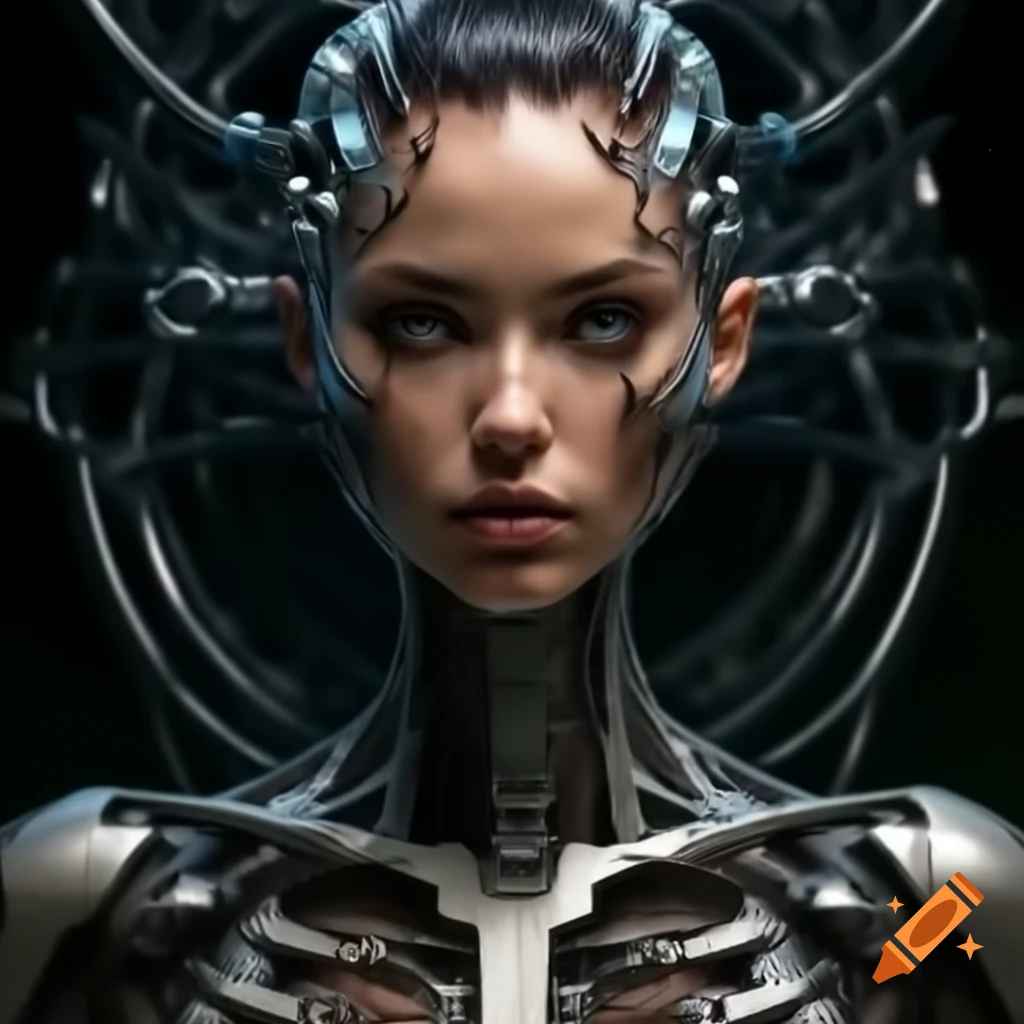Woman with biomechanical enhancements and cybernetic implants in ...