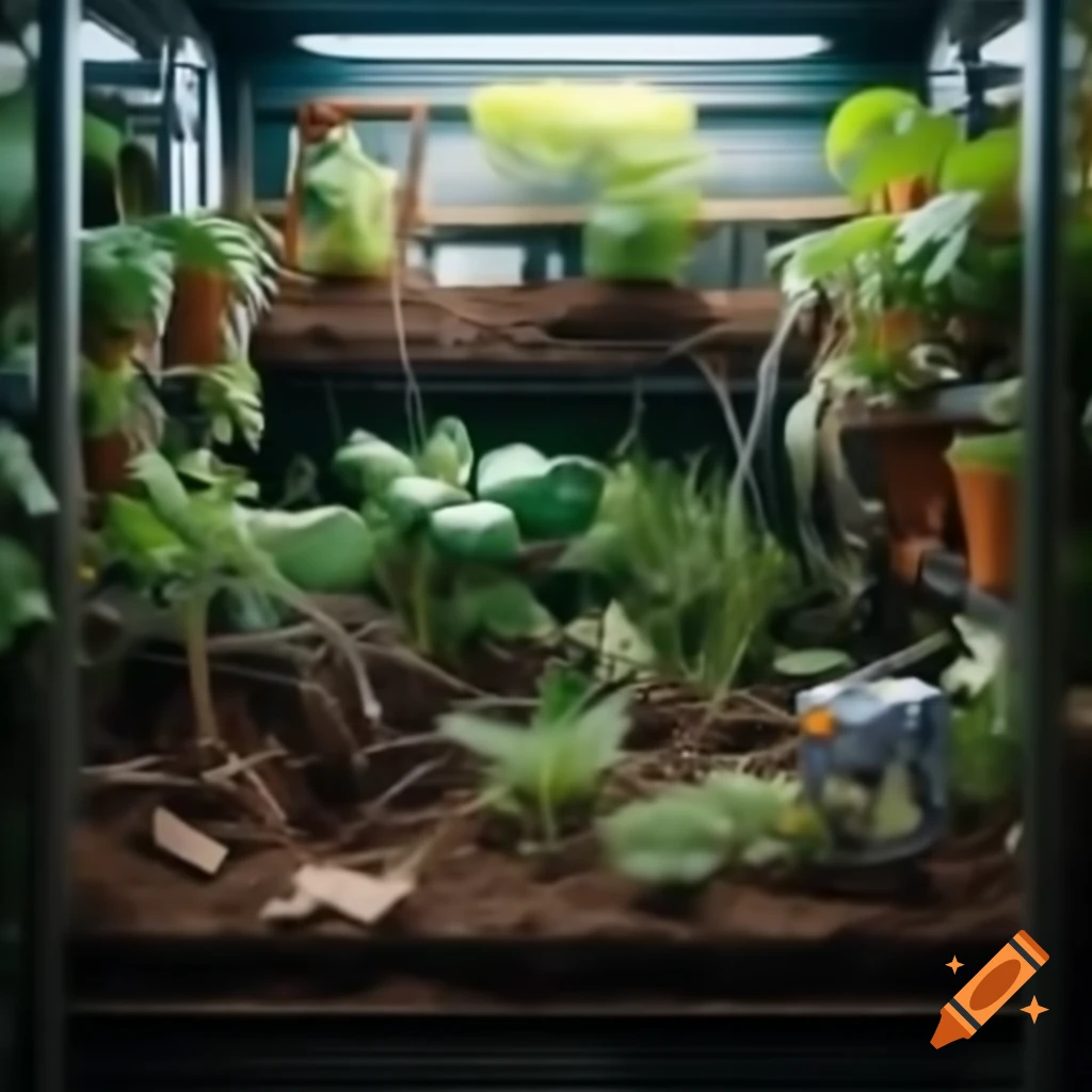 Combination of robotics and regular plants in a unique setting on Craiyon