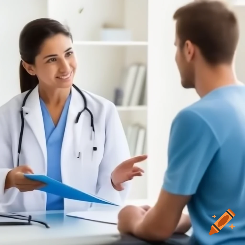 Female doctor consulting with male patient in medical office on Craiyon