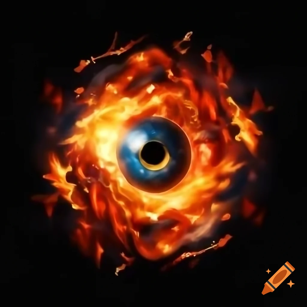 Fiery sphere composed of multiple eyes emitting infernal light on Craiyon