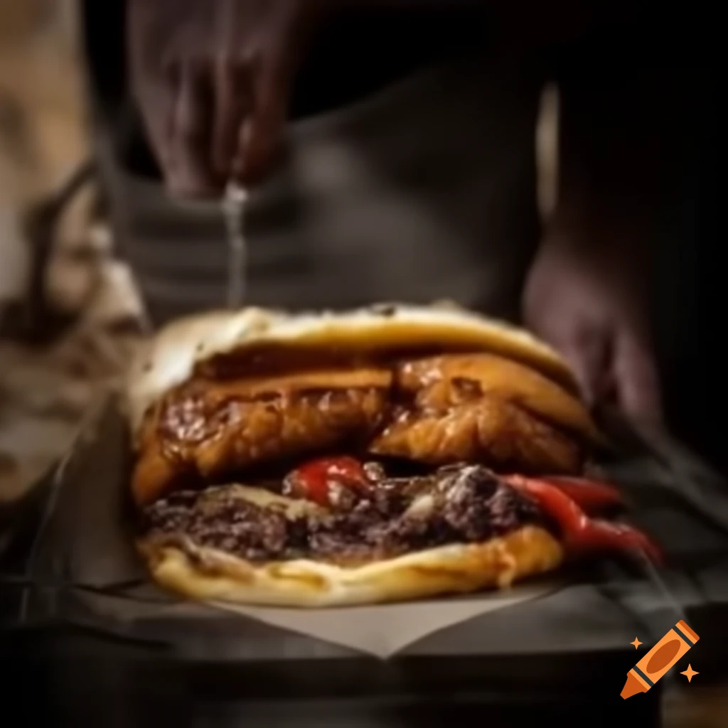 Panuozzo sandwich filled with steak on Craiyon