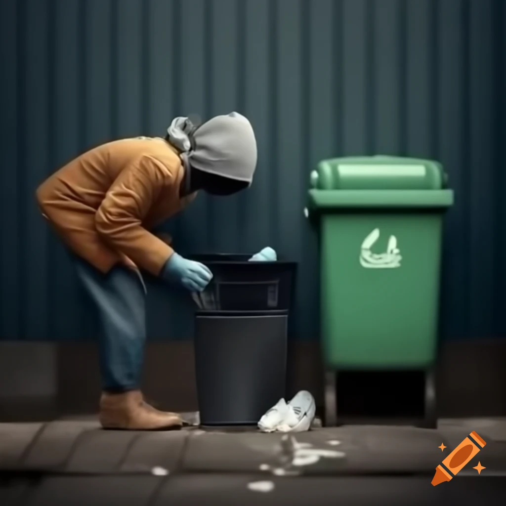 Individual searching through trash bin on Craiyon