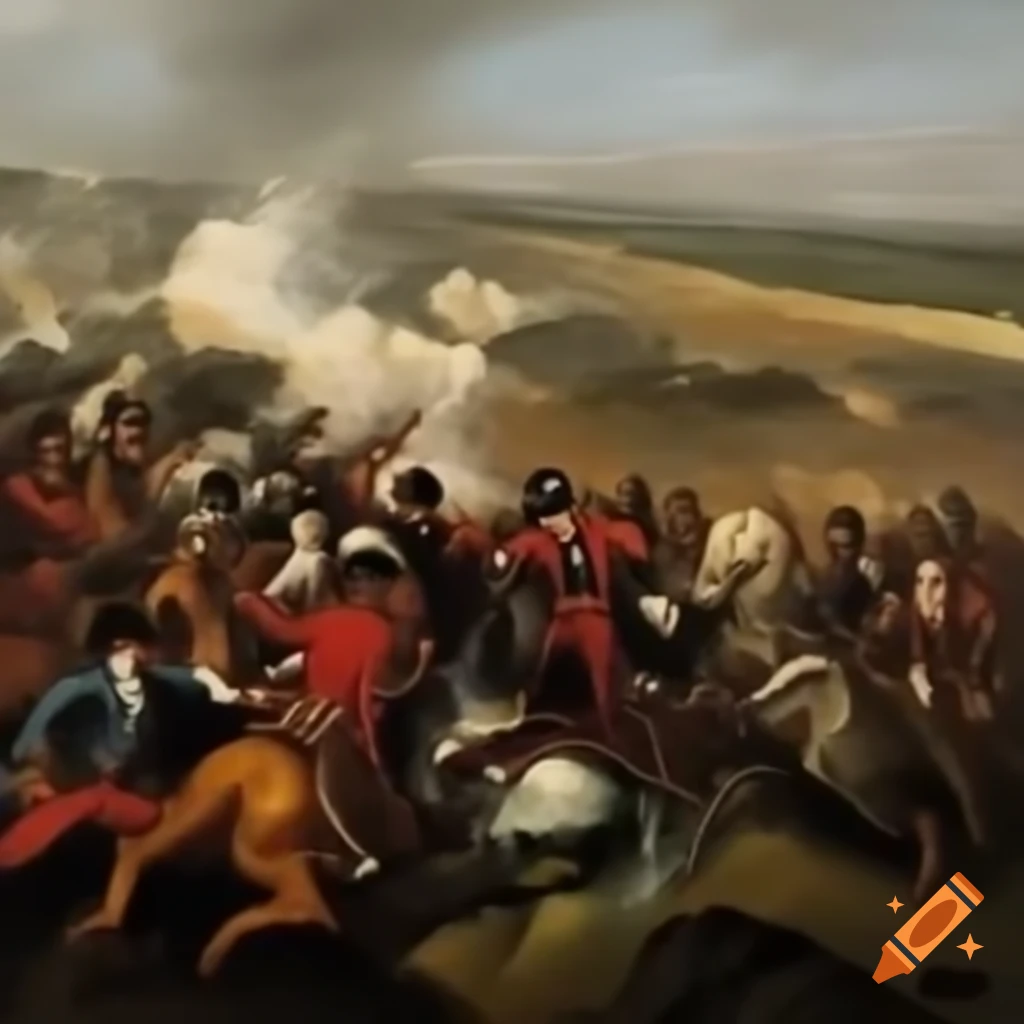 Painting depicting battle scene from 1700s war on Craiyon