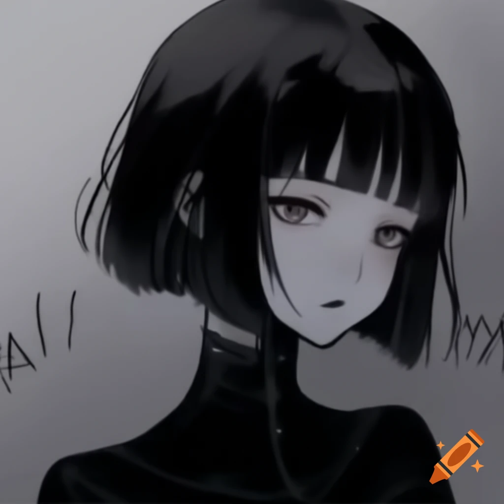 Monochrome illustration reflecting Menhera fashion in a sorrowful pose ...
