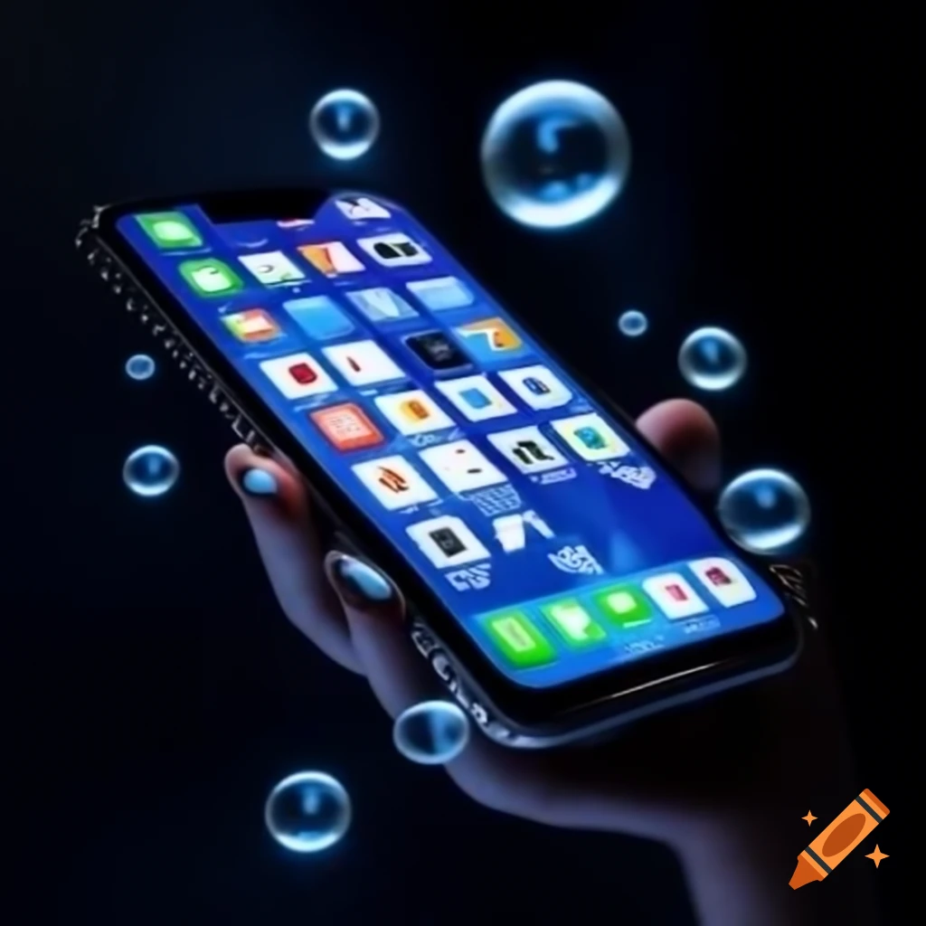 Phone displaying social media notifications with bubbles on Craiyon