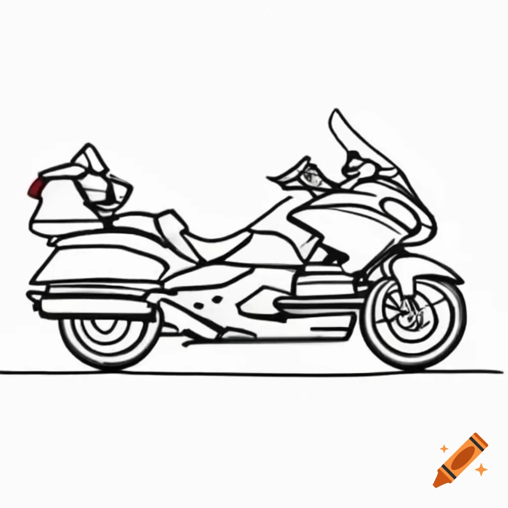 Line drawing of a 2023 Honda Goldwing motorcycle in side view on Craiyon
