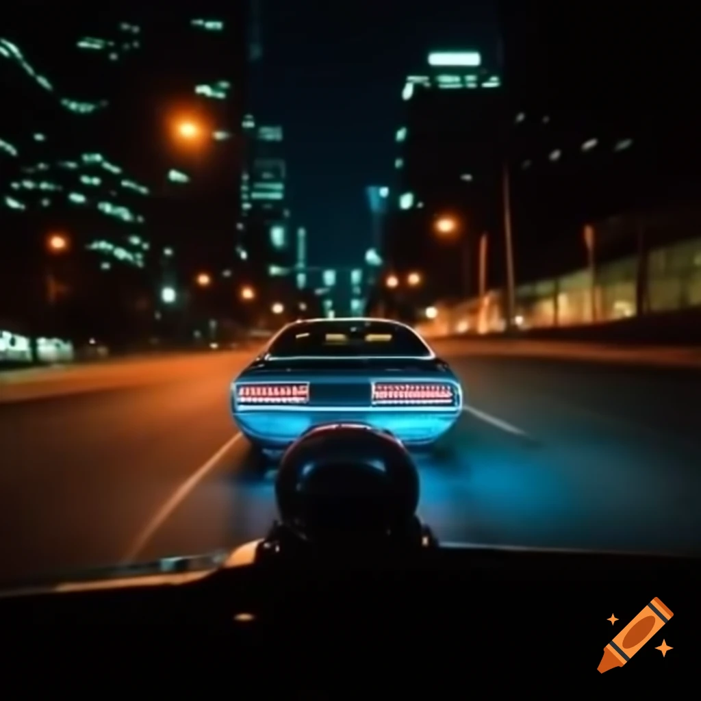 Vintage photo of a hellcat car in neon-lit city at night on Craiyon